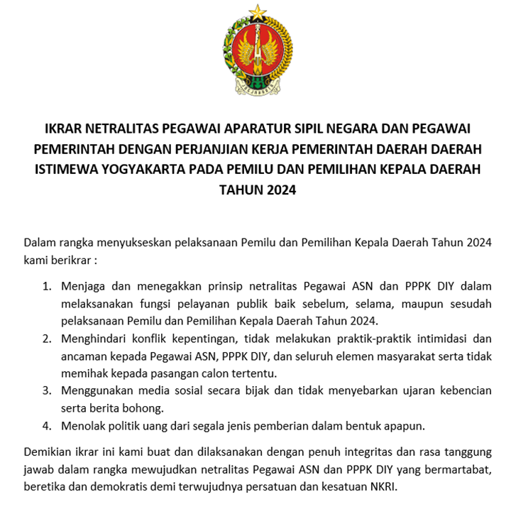 Dinas Pendidikan Pemuda dan Olahraga DIY | Netralitas ASN dan PPPK DIY pada Pemilu 2024